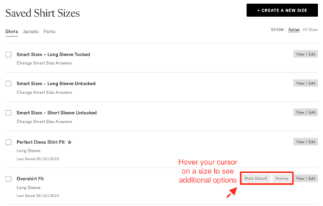 Managing Your Saved Custom Sizes - Proper Cloth Help
