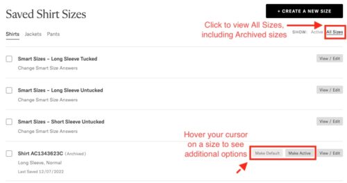 Managing Your Saved Custom Sizes - Proper Cloth Help
